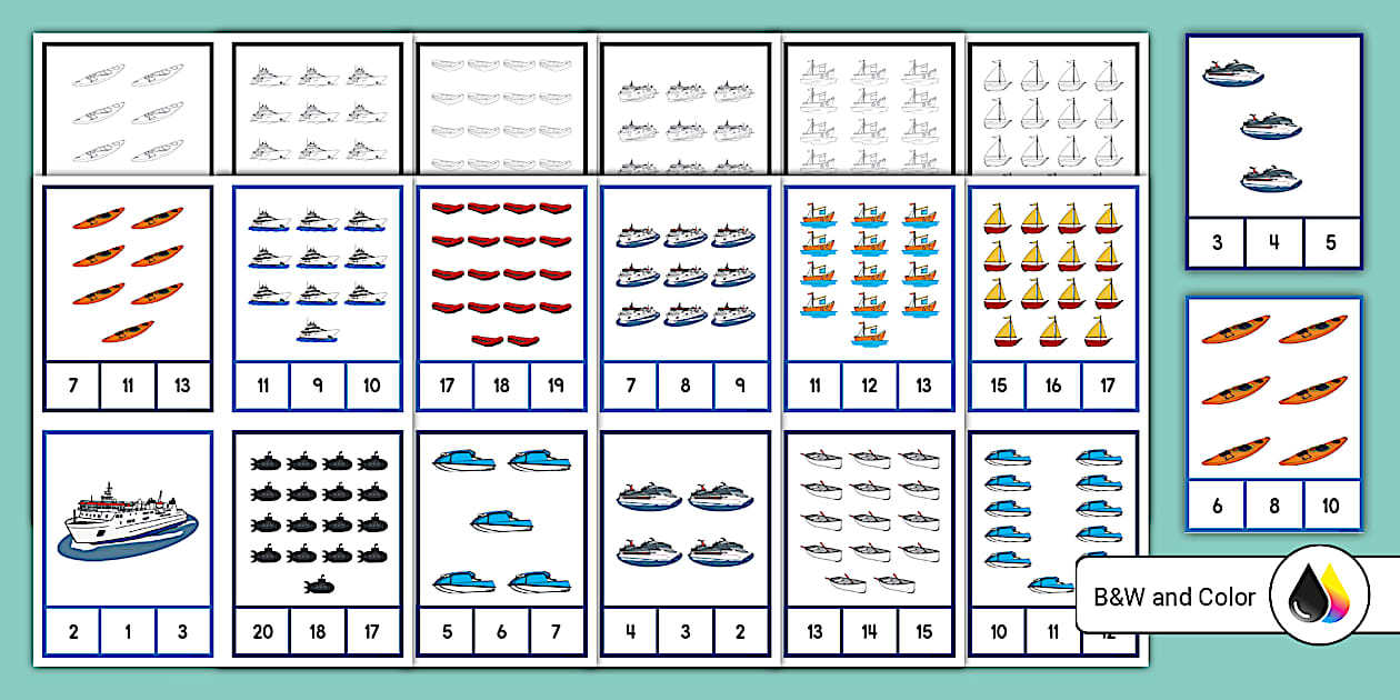 Boats Counting 1-20 Clip Cards (teacher made) - Twinkl