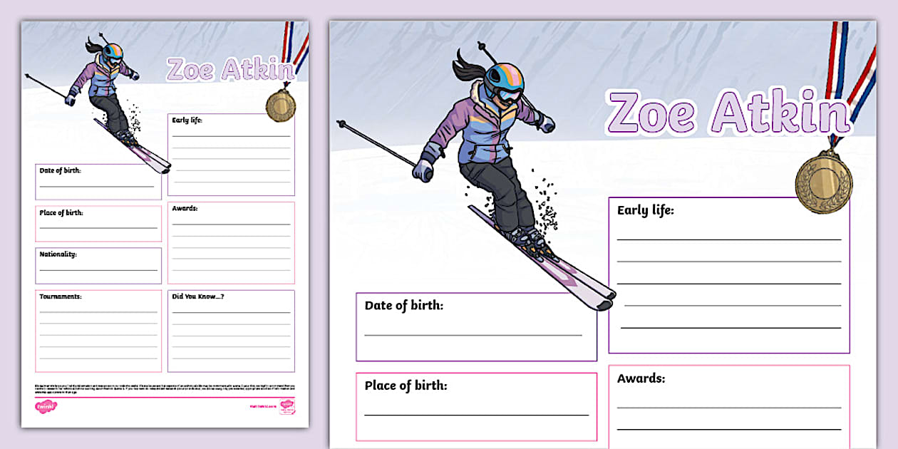 Zoe Atkin Fact File Template - Olympians (teacher made)