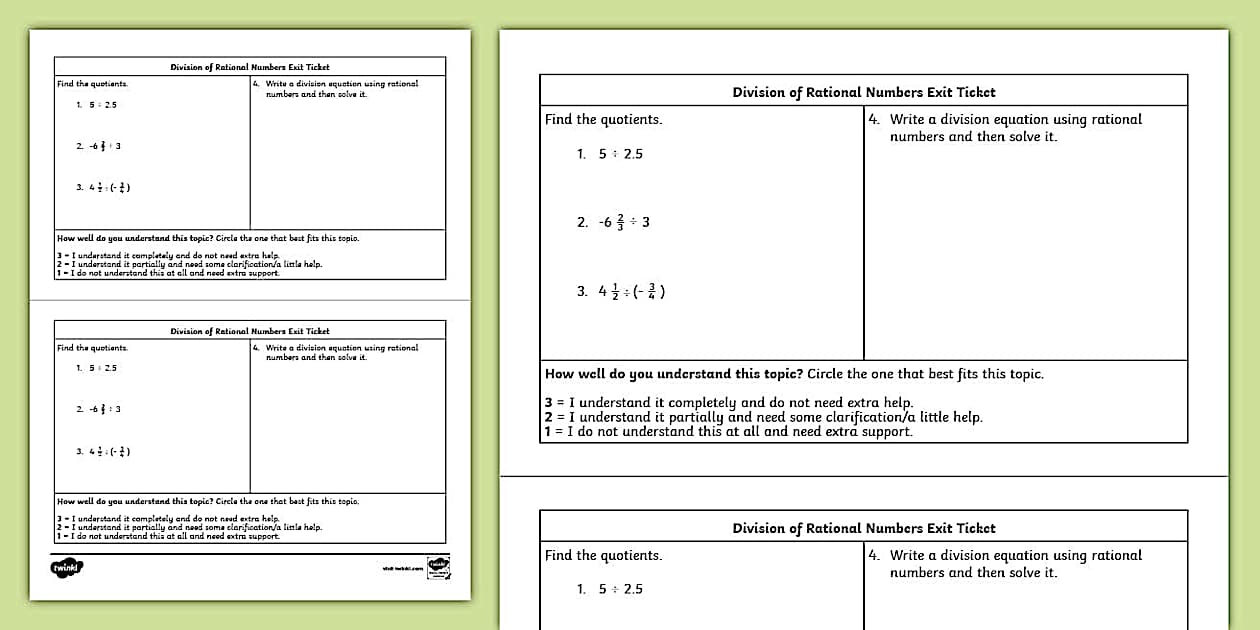 Seventh Grade Division of Rational Numbers Exit Ticket