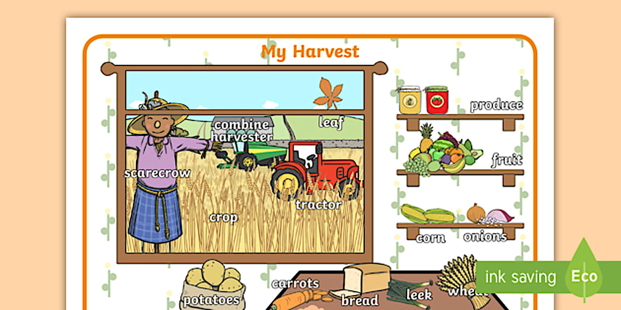 Harvest Scene Word Mat (teacher made) - Twinkl