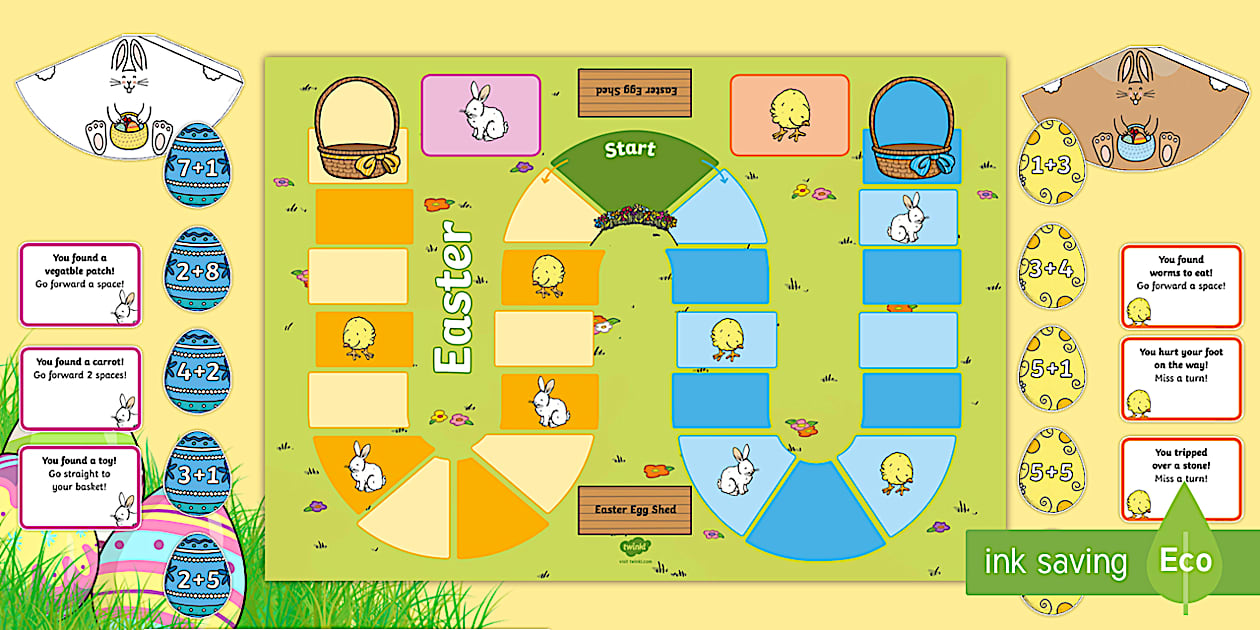 Addition Up to 10 Easter Bunny Hop Board Game (teacher made)