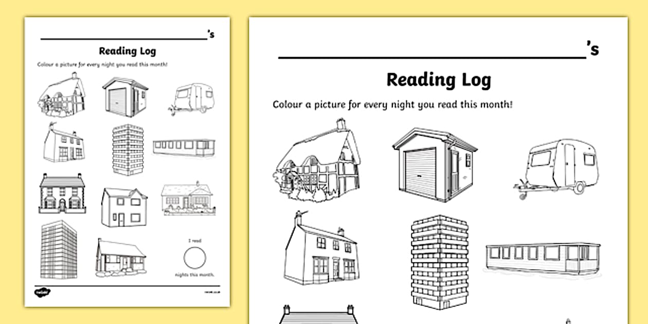 Houses and Homes Themed Colour In Reading Log - Twinkl