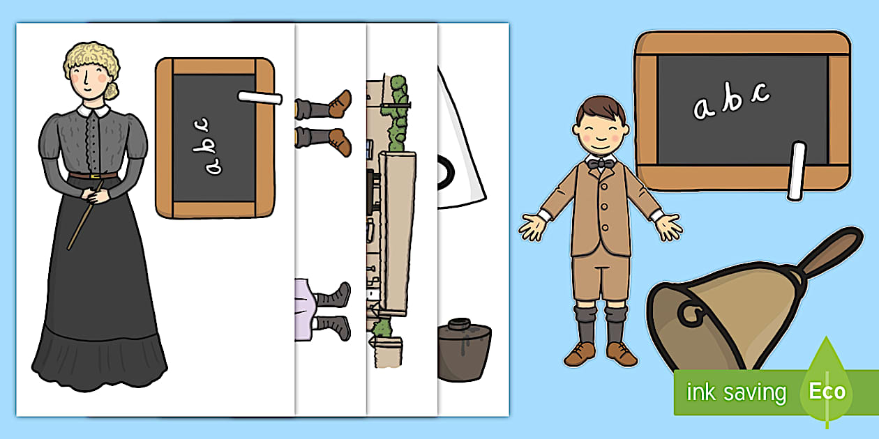 KS1 Schools in the Past Cut-outs | KS1 History - Twinkl