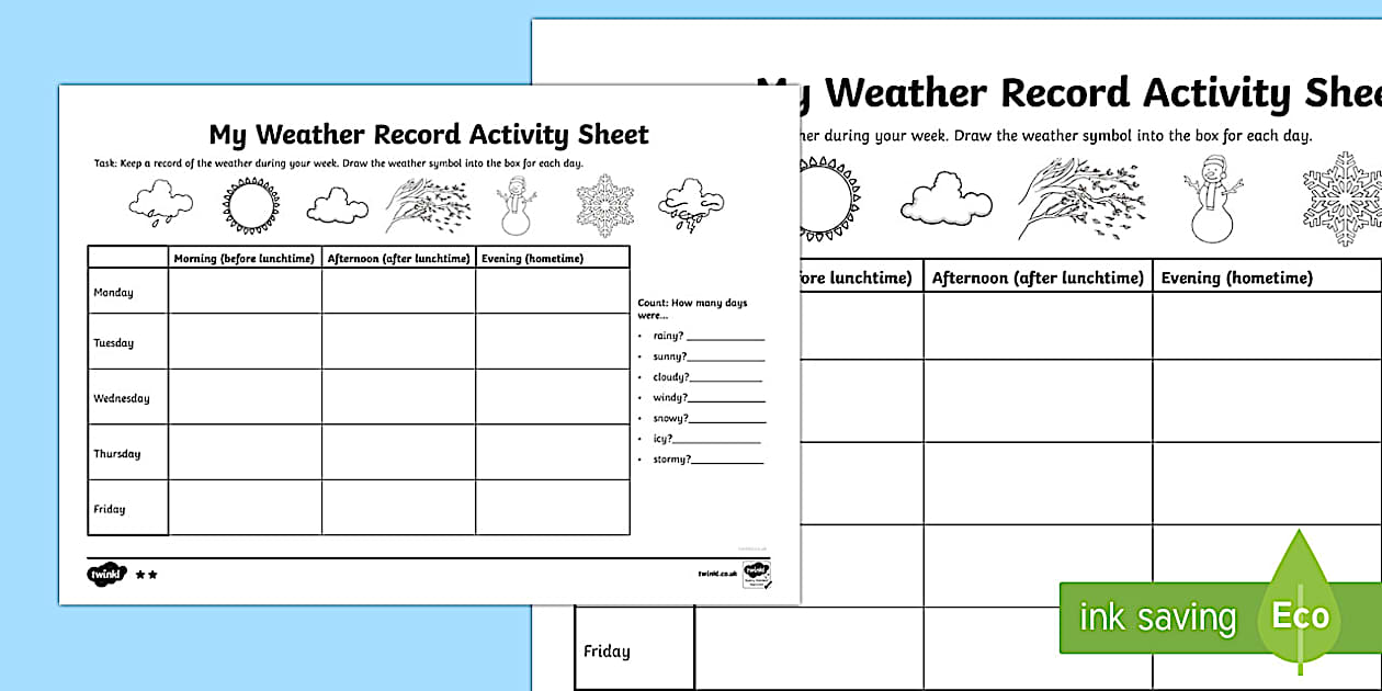 Weather Data Collection Sheet | SESE | 1st and 2nd Class