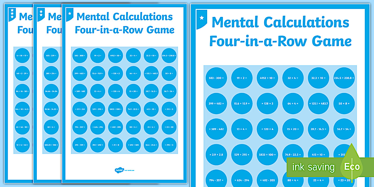 Differentiated Mental Calculation Four-in-a-Row Game