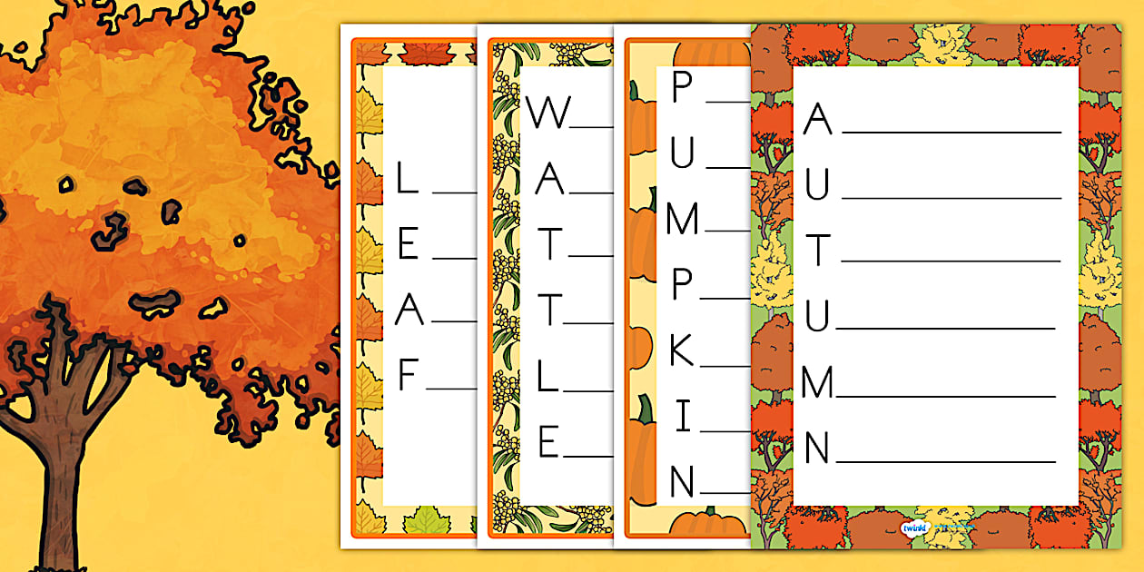 Black and White Autumn Acrostic Poem (teacher made) - Twinkl
