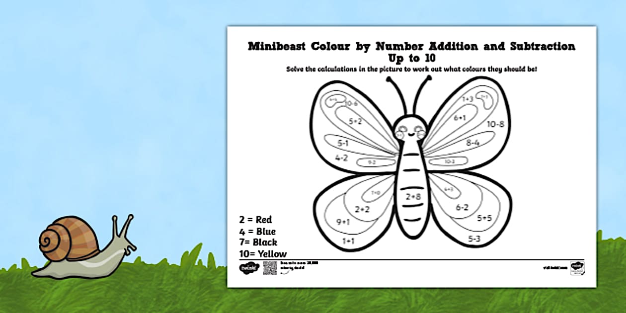 Editable Minibeast Colour by Number Addition and Subtraction Up to 10