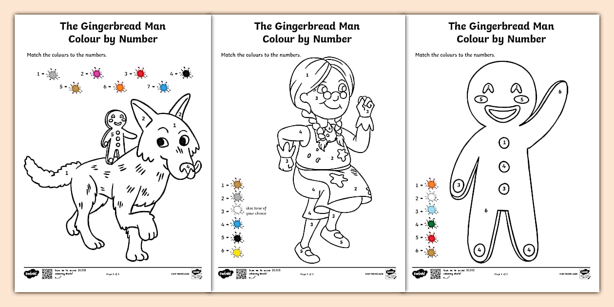 The Gingerbread Man Colour by Number Worksheets - Twinkl