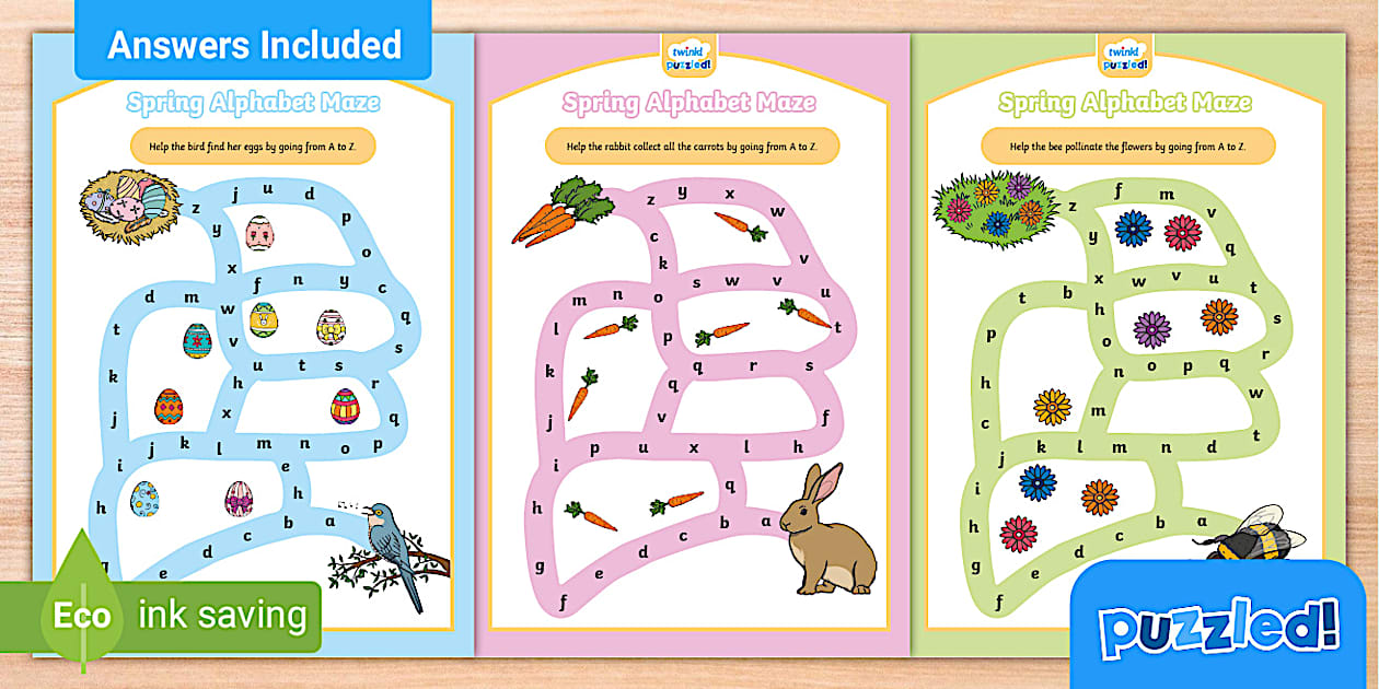 Spring Mazes Alphabet Practice Pack | Twinkl Puzzled