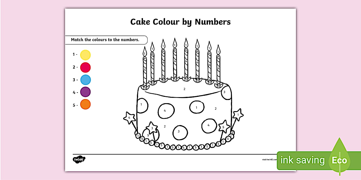 Cake Colour-by-Number Worksheet | Twinkl | KS1 | Colouring