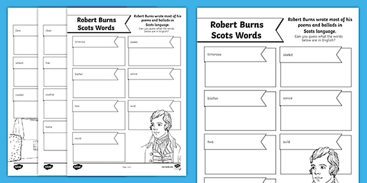Robert Burns Scots Language Activity Sheets - Twinkl