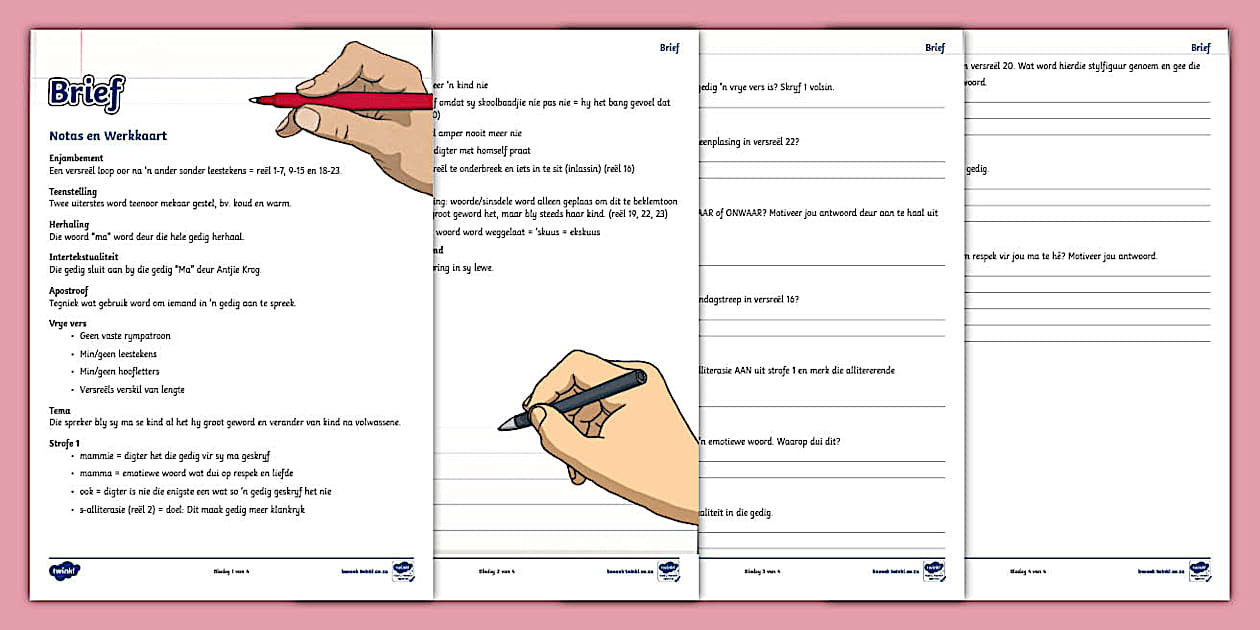 Gedig Notas en Werkkaart: Brief (teacher made) - Twinkl