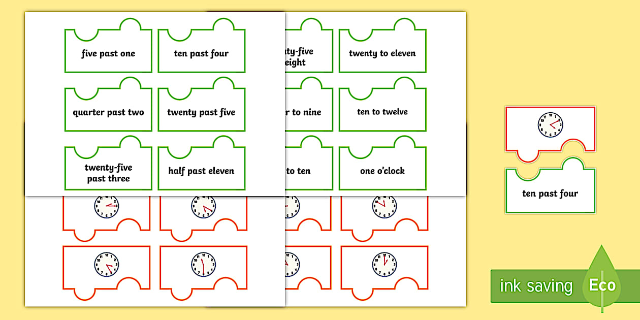 Editable 5 Minute Interval Times Analogue Clock Jigsaw Puzzle Activity