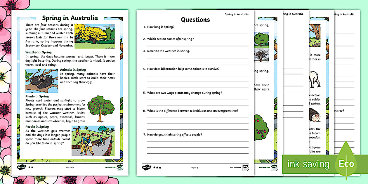 NSW F-2 Spring in Australia Differentiated Reading Comprehension Activity