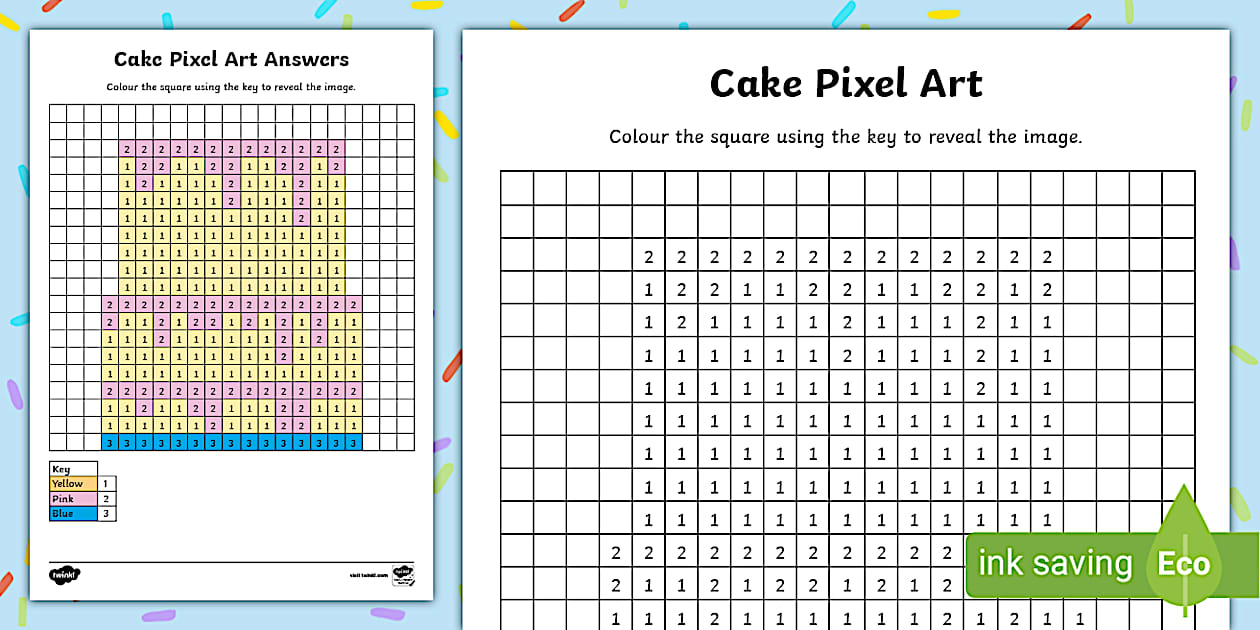 Cake Pixel Art Template | Twinkl | Colouring | Pixel art KS1