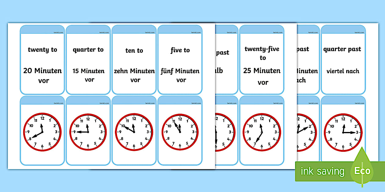Telling The Time Matching Flashcards English/German - Twinkl