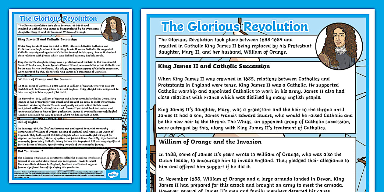 The Glorious Revolution Fact File (Teacher-Made) - Twinkl