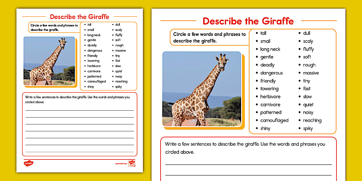 Describe the Giraffe Worksheet (teacher made) - Twinkl