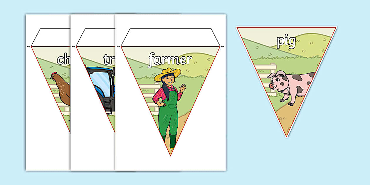 Cursive Farm-Themed Bunting (teacher made) - Twinkl