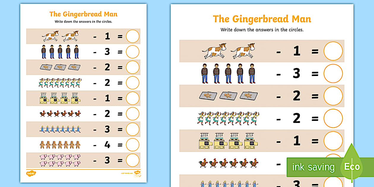 The Gingerbread Man Subtraction Worksheet (teacher made)