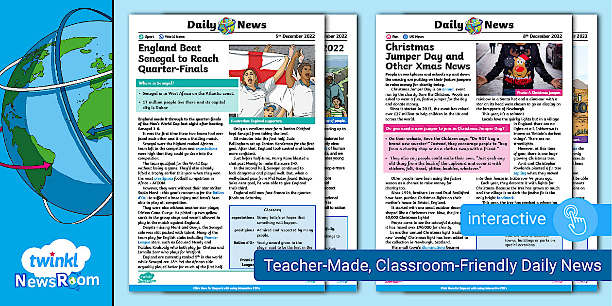 NewsRoom Weekly UKS2 Reading Comprehension Pack - 9th December 2022