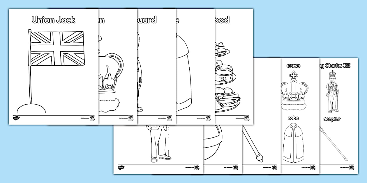 Coronation Picture and Word Coloring Sheets (teacher made)