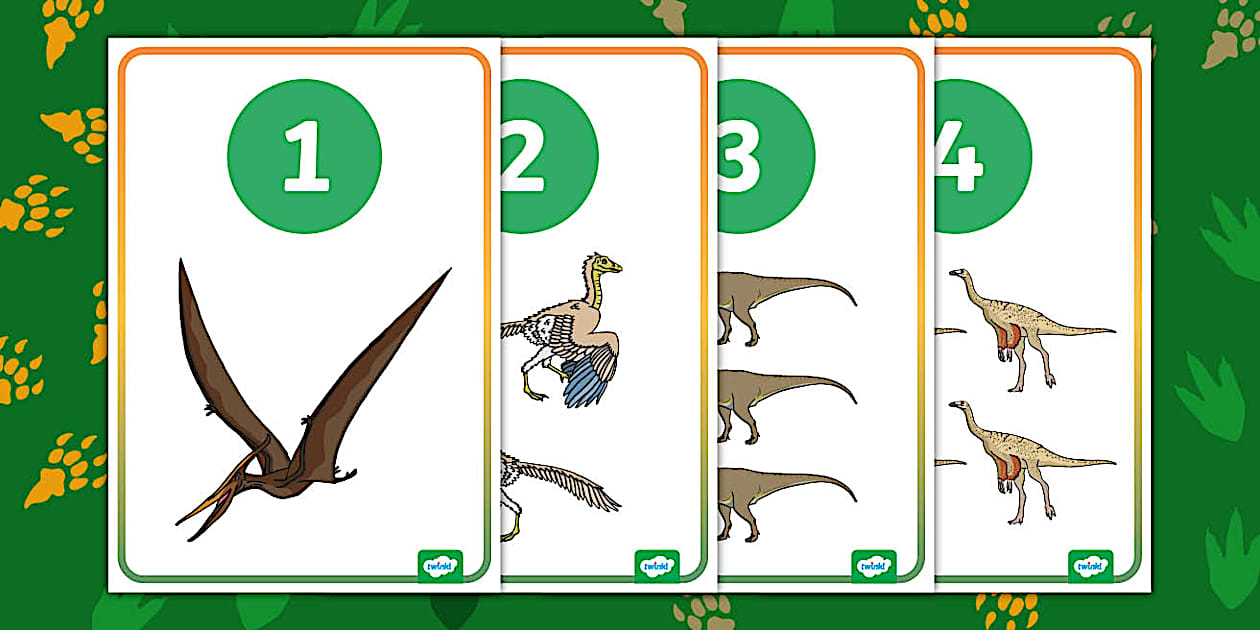 Dinosaur Number Flash Cards 1 - 20 - Twinkl