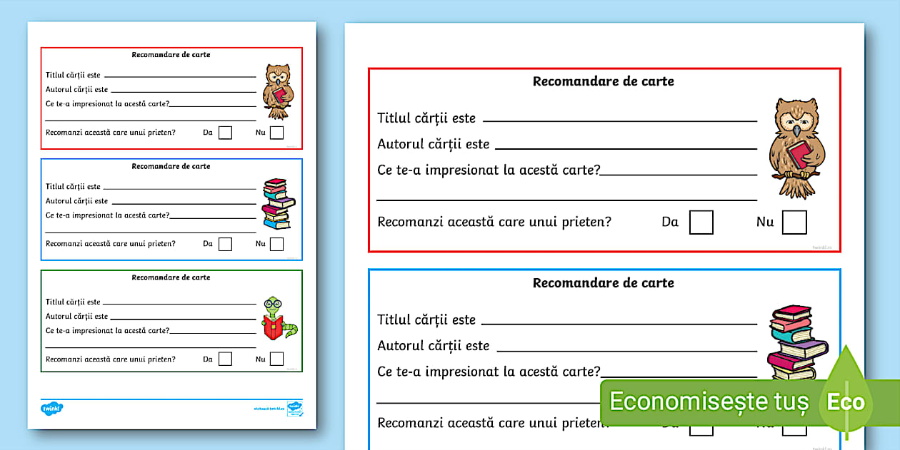 Recomandare de carte – Cartonașe (teacher made) - Twinkl