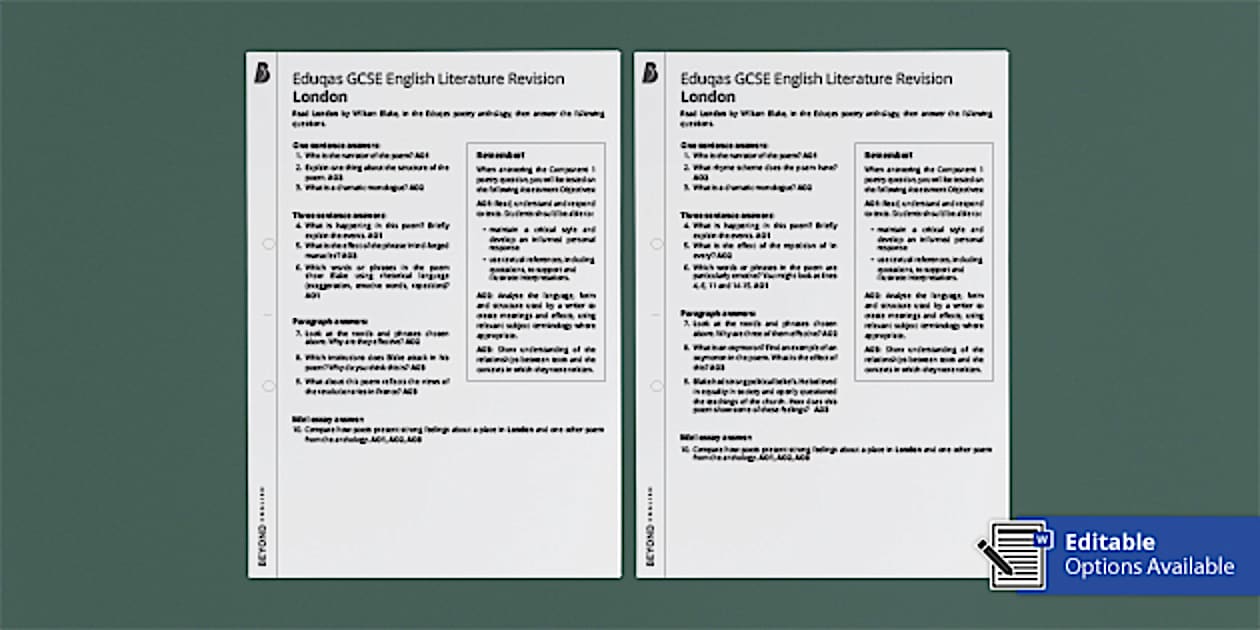 London William Blake Revision | Eduqas Poetry | Beyond