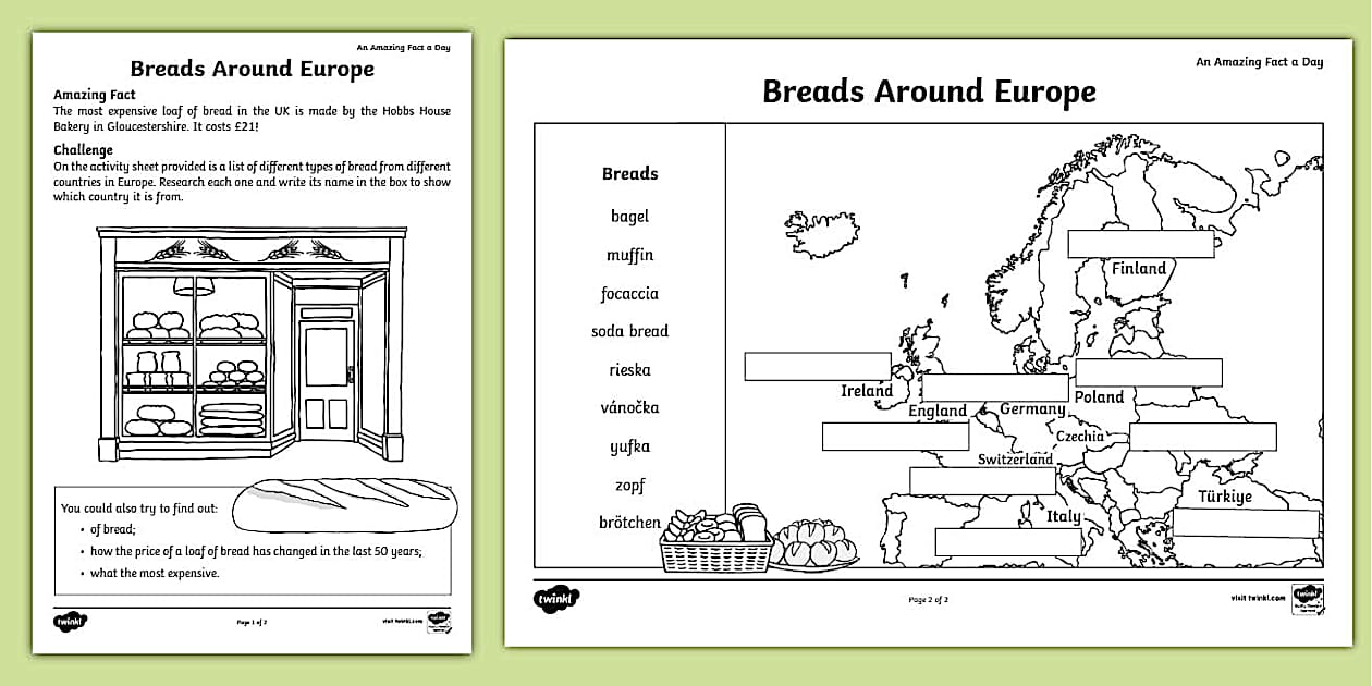 Breads around Europe Worksheet / Worksheet - Twinkl