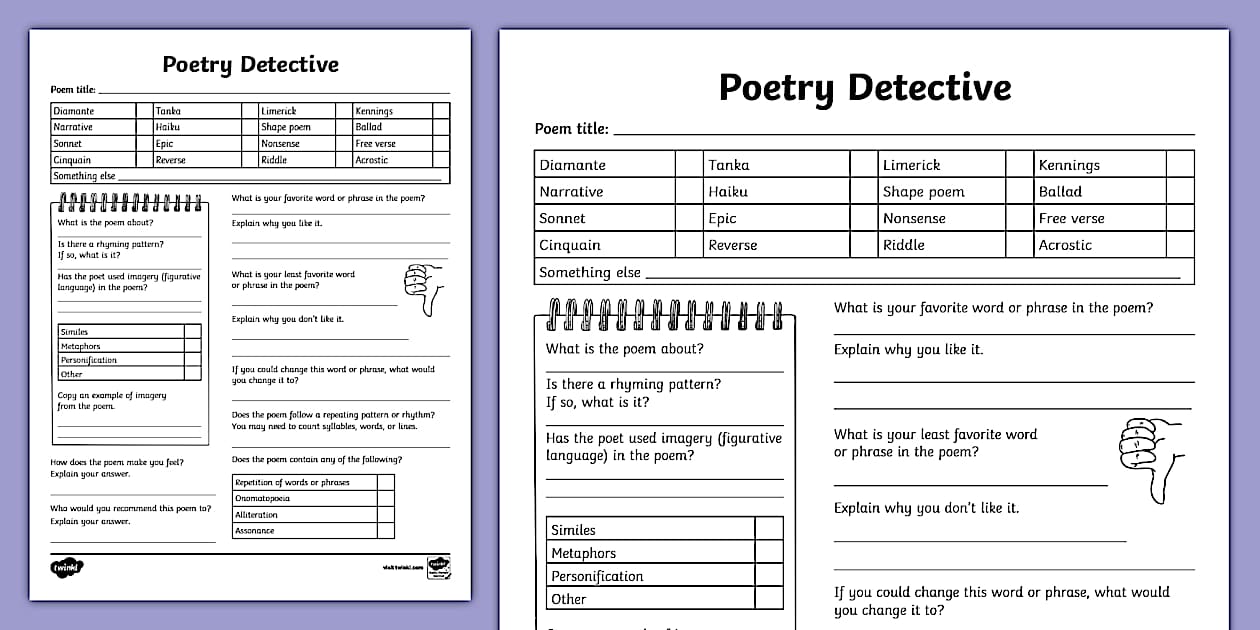 Poetry Analysis Worksheet for 6th-8th Grade (teacher made)