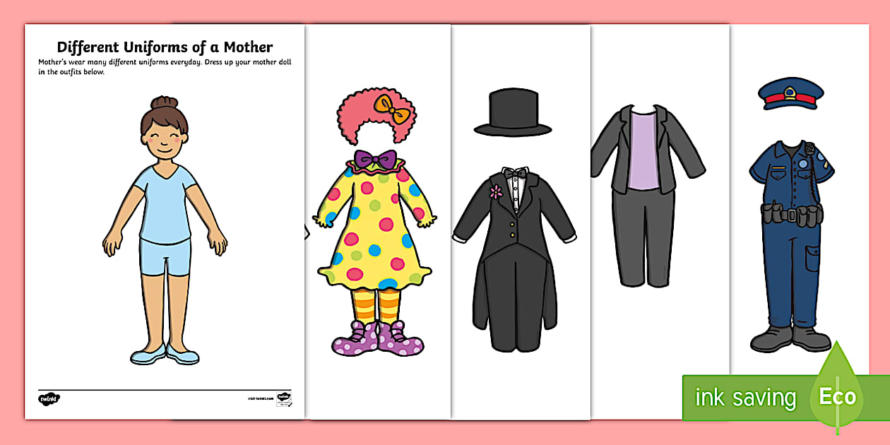 Different Uniforms of a Mother Paper Doll Activity - Twinkl