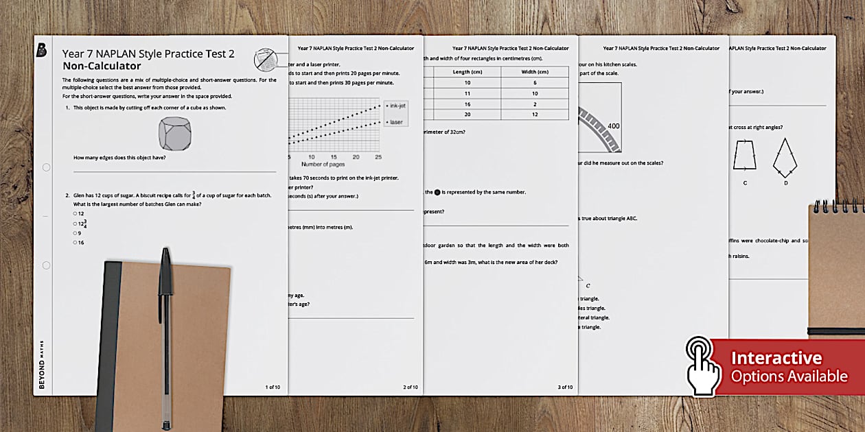 Year 7 NAPLAN Practice Test 2 - Non Calculator - Twinkl