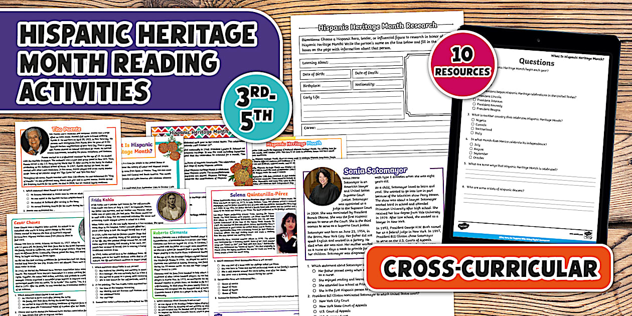 Hispanic Heritage Month Reading Comp. Passages for 3rd-5th
