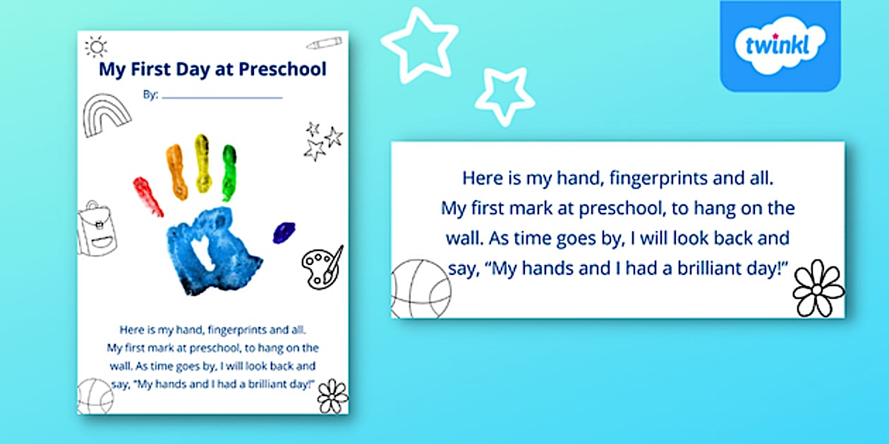 First Day Of Preschool Art Project - Poem Handprint Poster