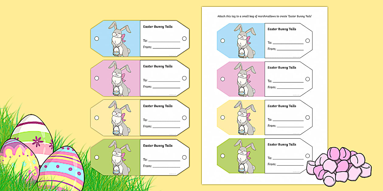 Editable Easter Marshmallow Bunny Tails Gift Tag - Twinkl