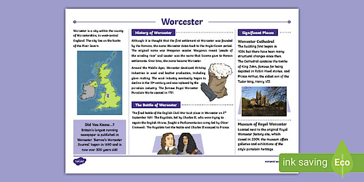 Worcester Local History Fact File - KS2 (teacher made)