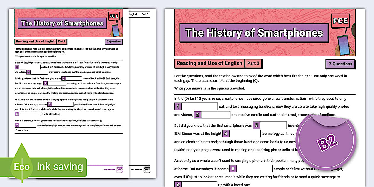 ESL B2 FCE Reading and Use of English Part 2 (Smartphones)
