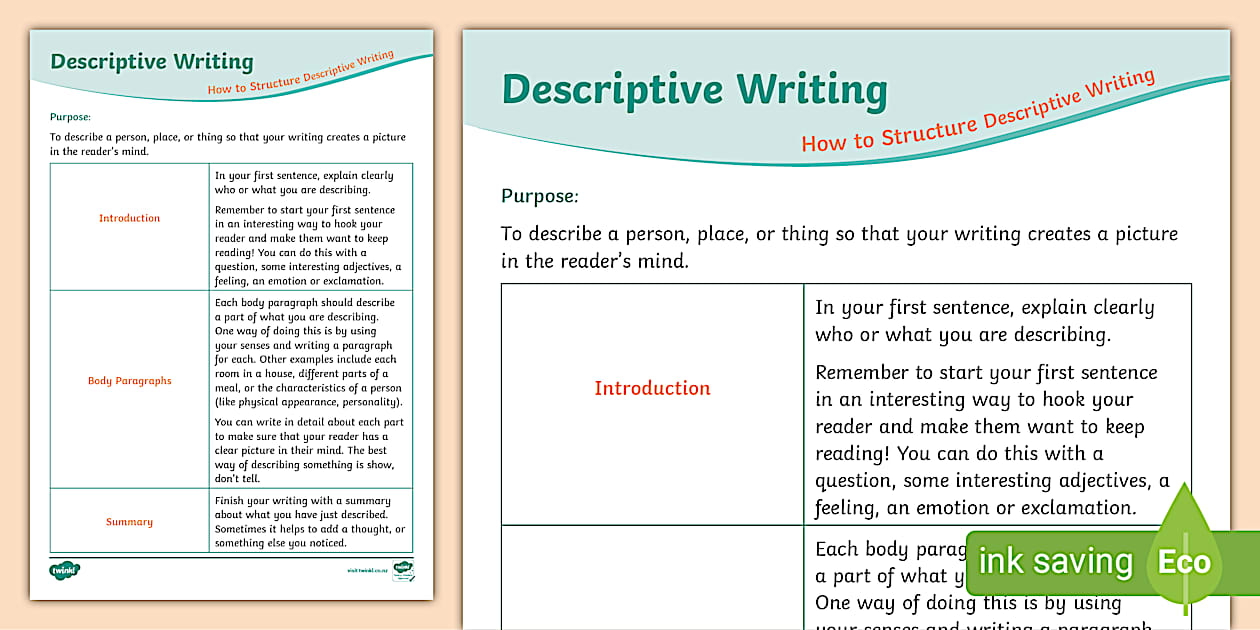 Level 2 Descriptive Writing - Structure Sheet (teacher made)