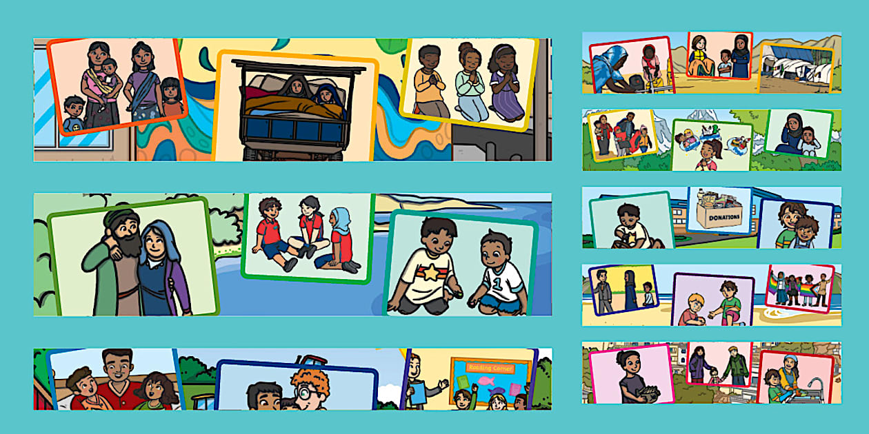 Refugee Cartoon Display Border | Refugee Week | Twinkl