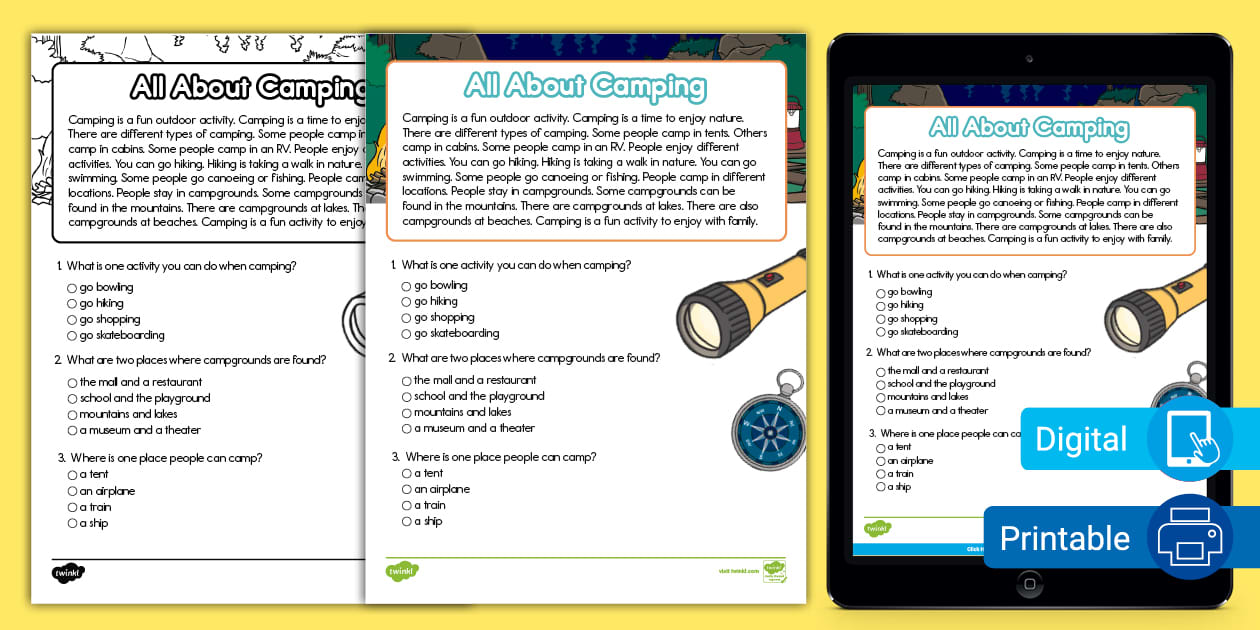 Kindergarten All About Camping Reading Passage Comprehension
