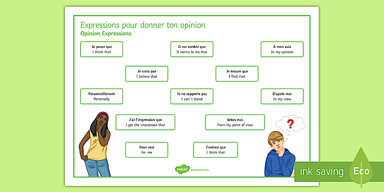 Black and White Opinion Phrases Word Mat French - Twinkl