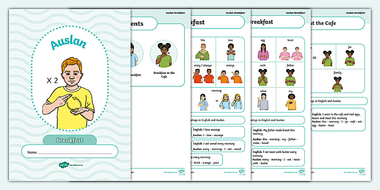 Auslan Booklet - Breakfast (teacher made) - Twinkl