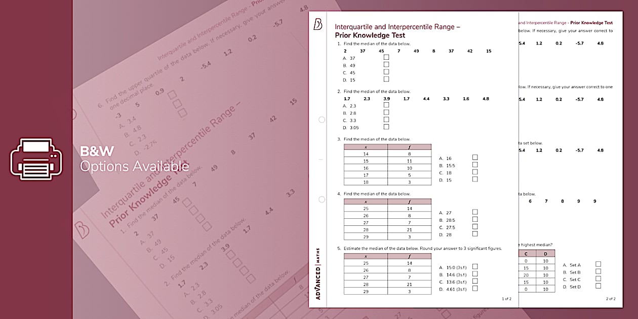 👉 Interpercentile and Interquartile Range Worksheet and Questions