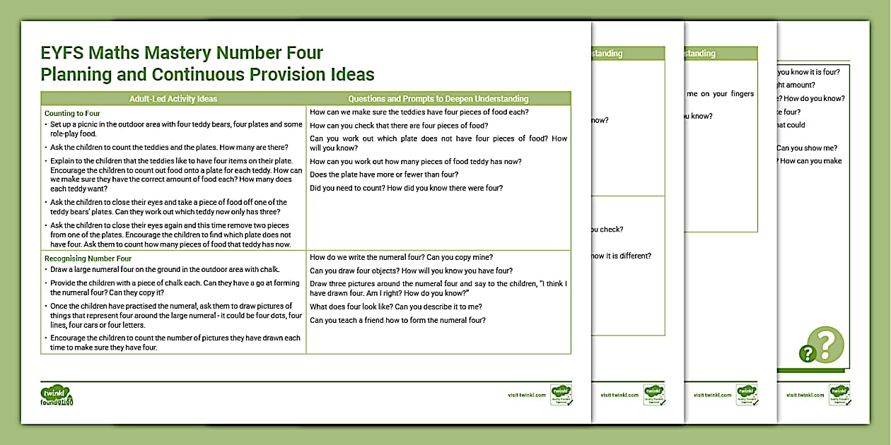 EYFS Maths Mastery Number Four Planning Ideas - Twinkl