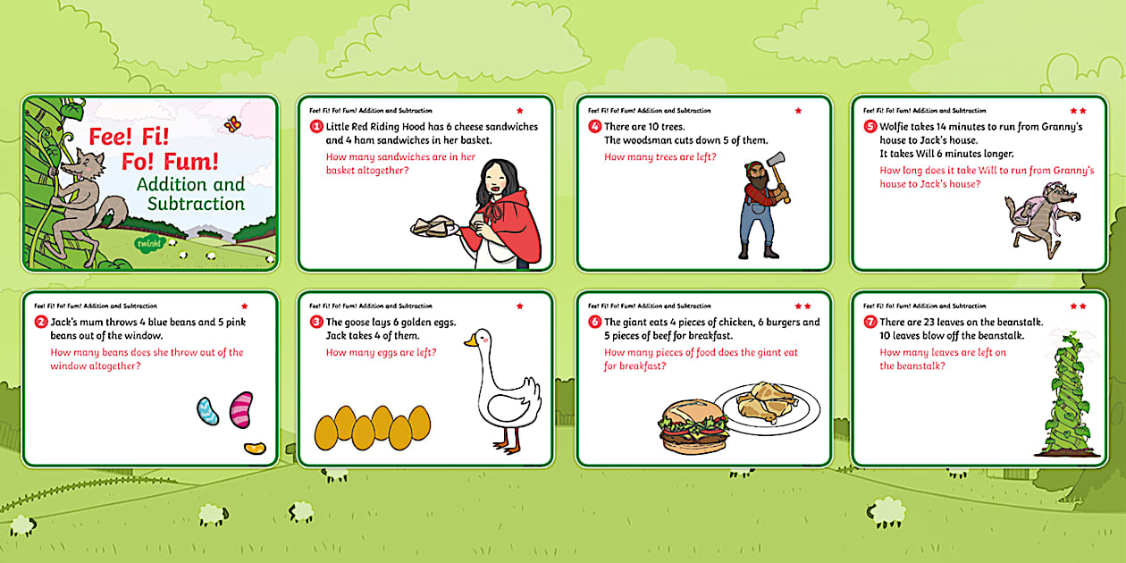 Fee! Fi! Fo! Fum! Addition and Subtraction Differentiated Challenge Cards