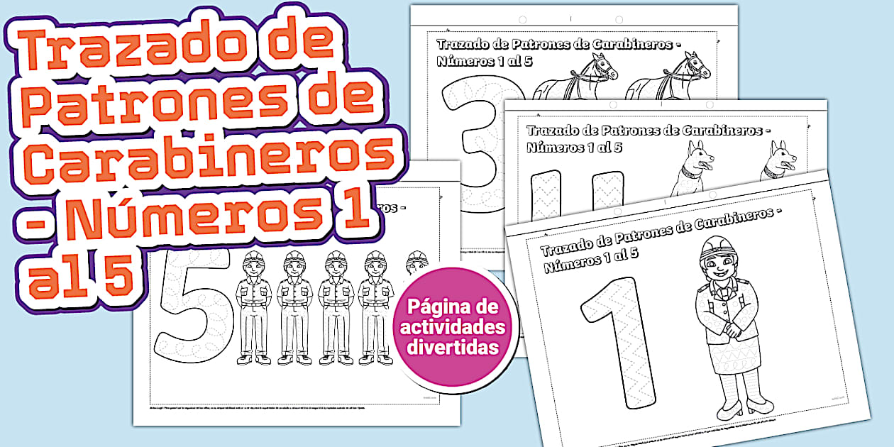 Guía de Trabajo: Trazado de Patrones de Carabineros - Números 1 al 5
