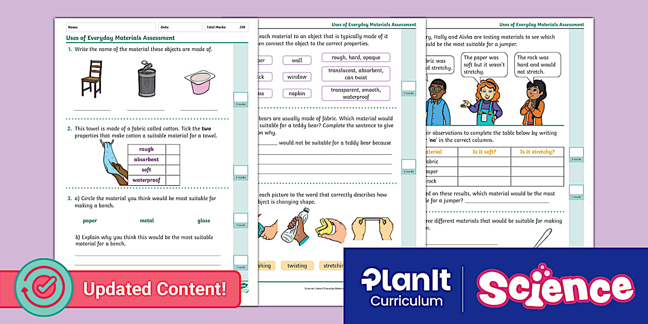 Science: Uses of Everyday Materials: Year 2 Assessment Test