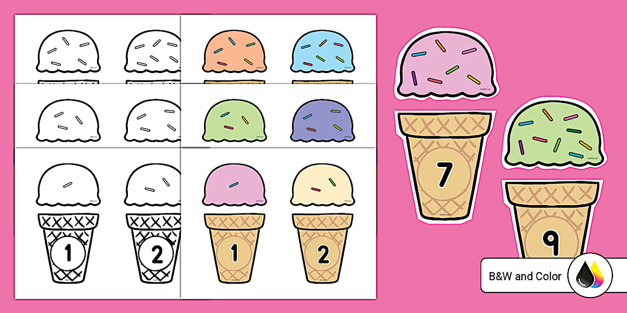 Ice Cream and Sprinkles Number Matching to 10 Worksheet