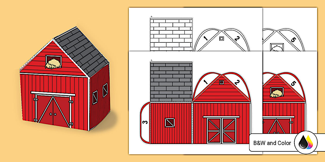 3D Barn Paper Craft (teacher made) - Twinkl